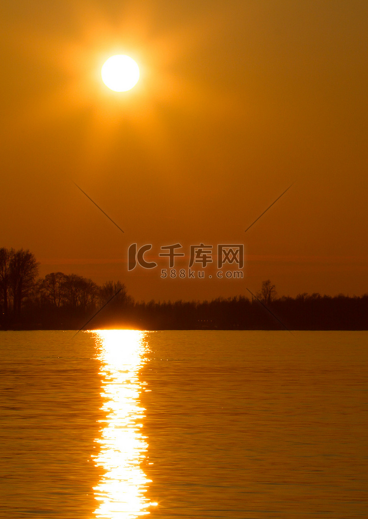 橙色夕阳高清摄影大图-千库网