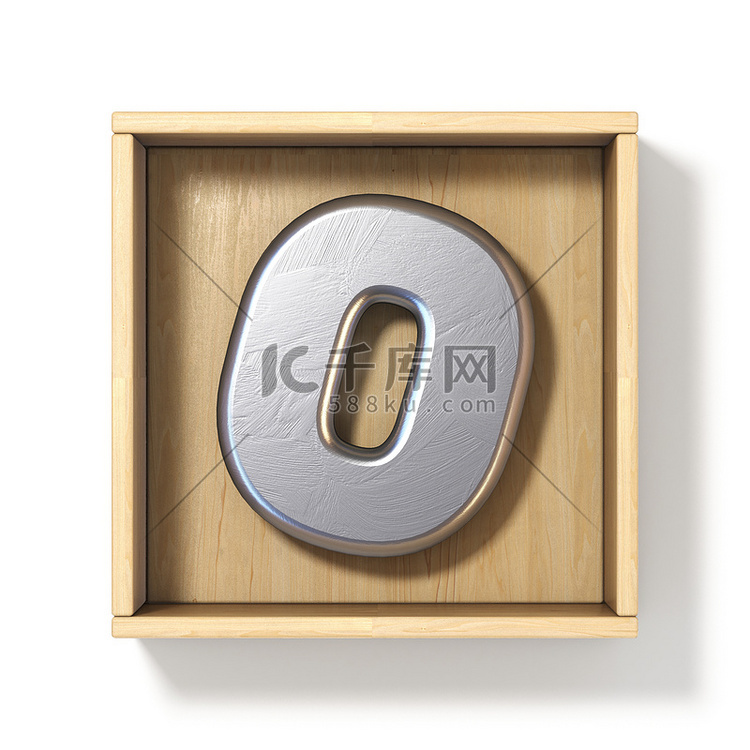 木盒 3D 中的银色金属数字 0 零高清摄影大图-千库网