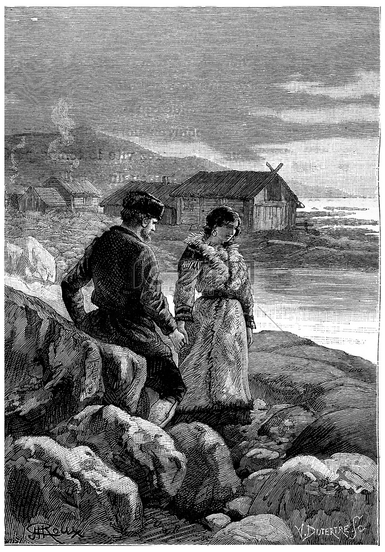 让拉着 Kayette 的手，复古版画。高清摄影大图-千库网