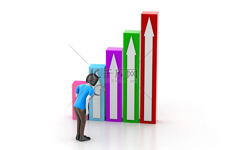 3d 女人看着图表走向成功高清摄影大图-千库网