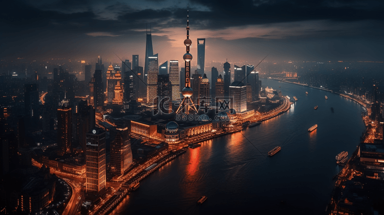 上海黄浦江畔外滩建筑高清摄影大图-千库网