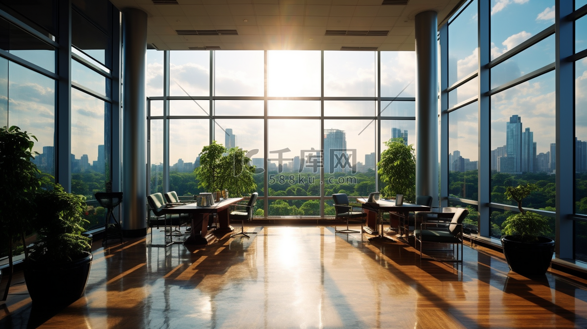 有落地窗的办公室高清摄影大图-千库网