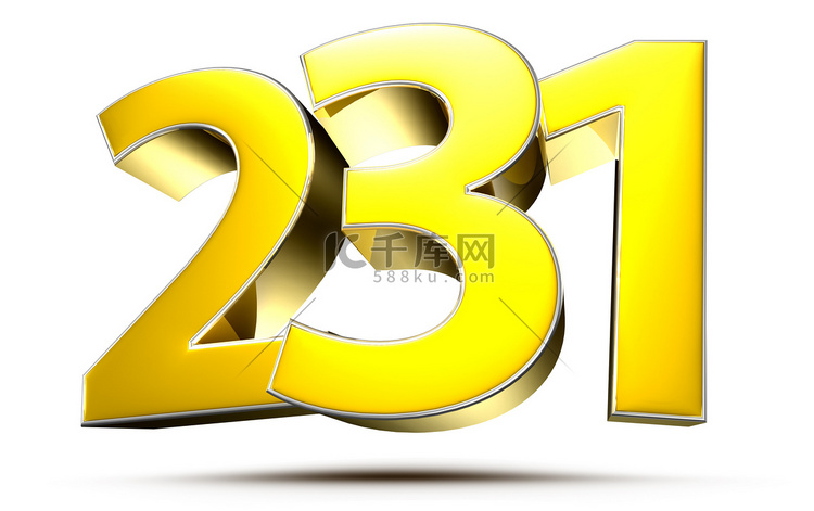 231 黄金 3D 插图在白色背景上与剪切路径。高清摄影大图-千库网