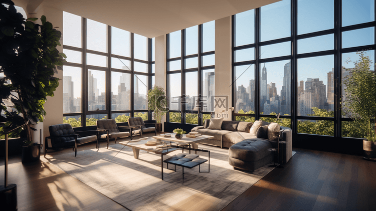 带落地窗的会议室高清摄影大图-千库网