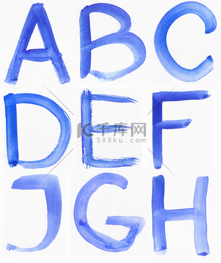 手写的蓝色水彩 ABC 字母表高清摄影大图-千库网