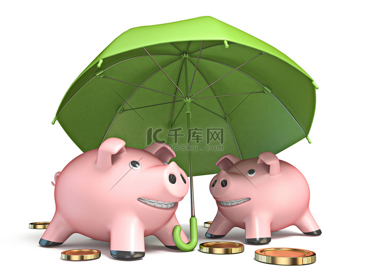 伞下的存钱罐 3D高清摄影大图-千库网