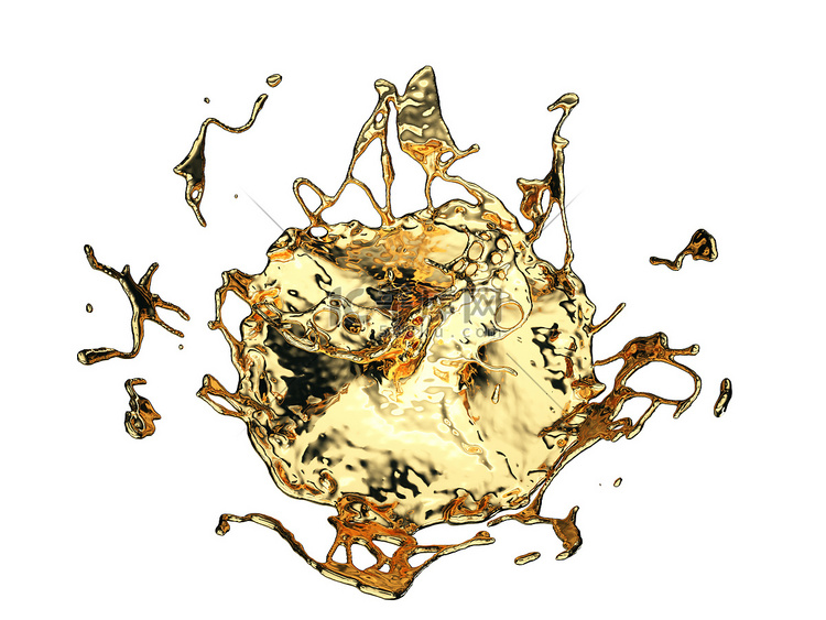 液体金或油飞溅和飞溅隔离在白色高清摄影大图-千库网