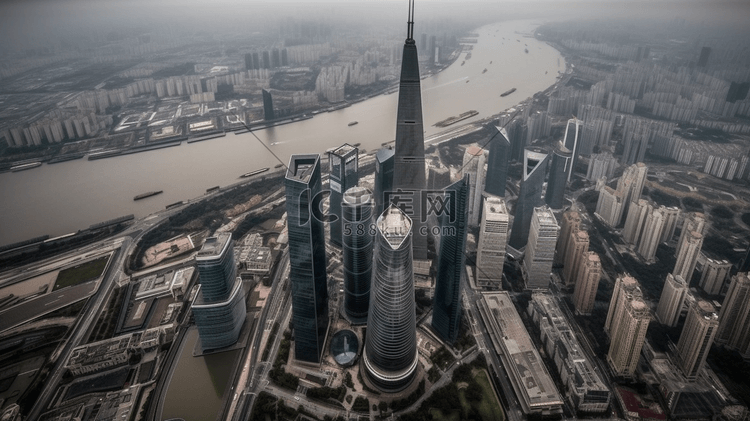 航拍上海陆家嘴国际金融中心高清摄影大图-千库网