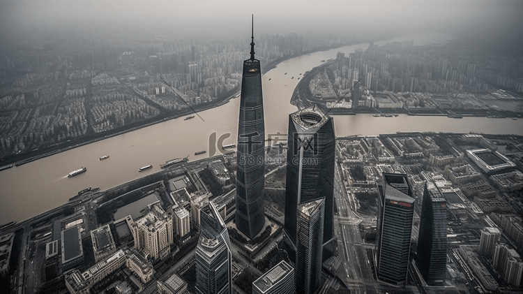 航拍上海陆家嘴国际金融中心高清摄影大图-千库网