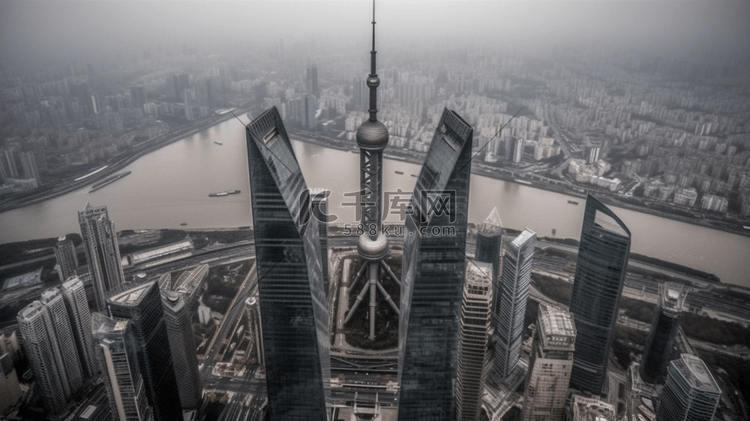 航拍上海陆家嘴国际金融中心高清摄影大图-千库网