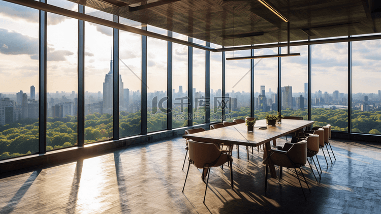 有落地窗的办公室高清摄影大图-千库网