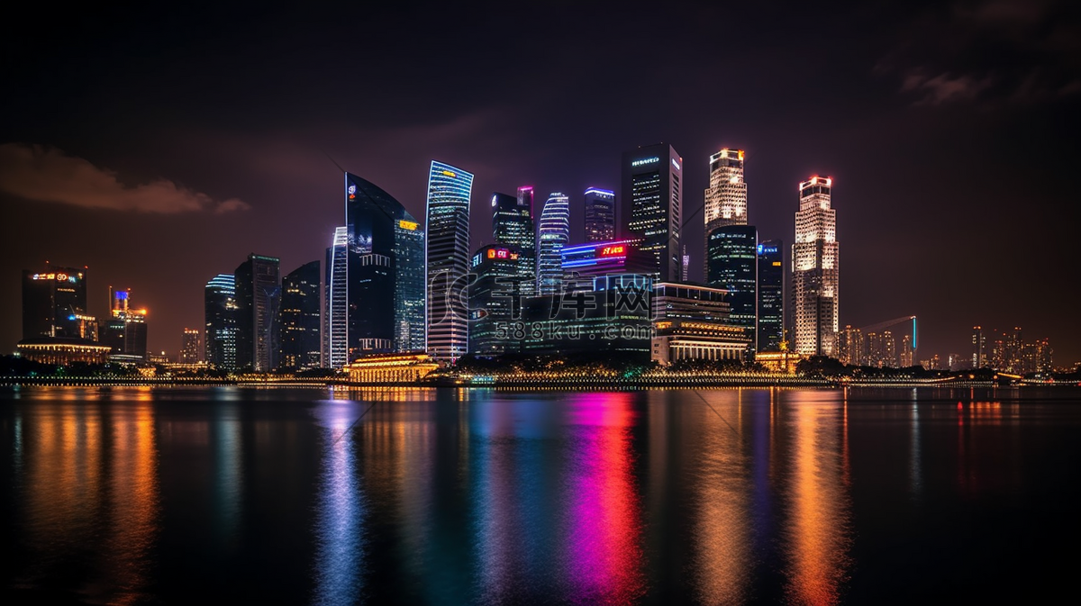 新加坡海滨湾夜景高清摄影大图-千库网