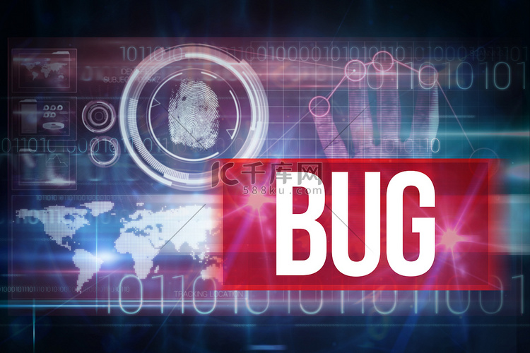 Bug 反对蓝色技术设计与二进制代码高清摄影大图-千库网