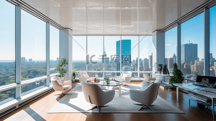 有落地窗的办公室高清摄影大图-千库网