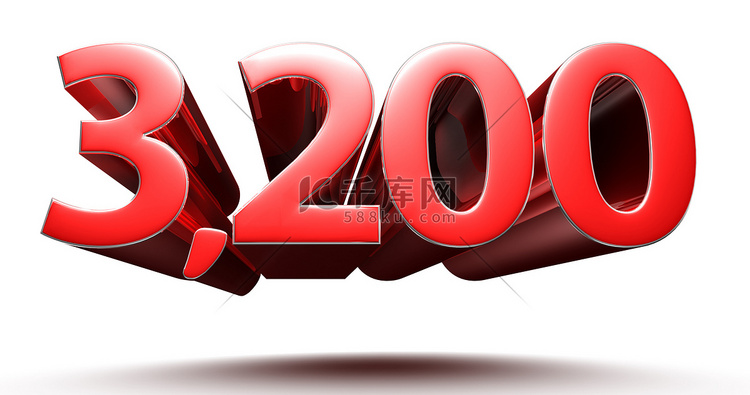 3D 插图 3200 红色隔离在白色背景上。（带剪切路径）。高清摄影大图-千库网