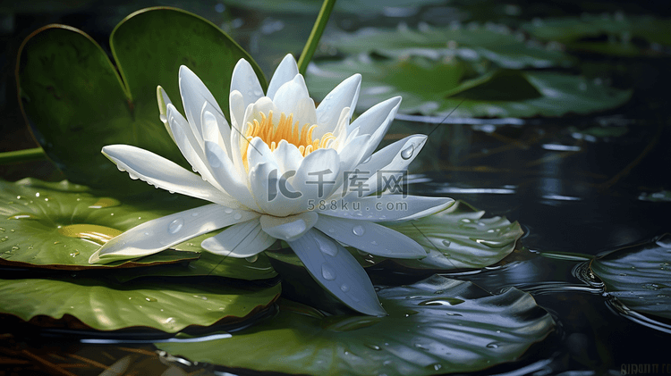 白色睡莲，中特写高清摄影大图-千库网