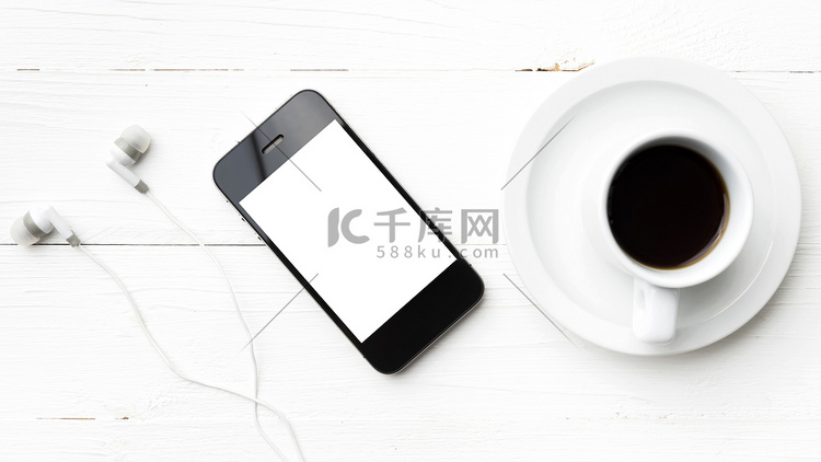 手机和咖啡杯高清摄影大图-千库网