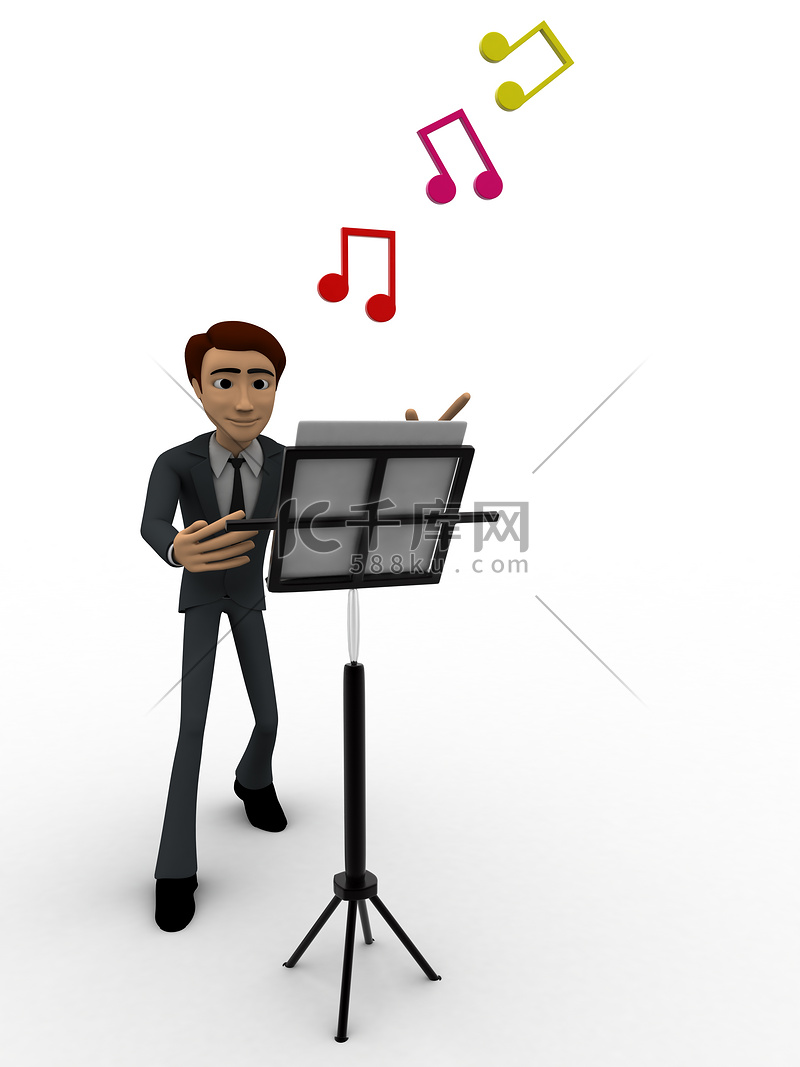 有音乐笔记和脚本概念的 3d 人高清摄影大图 千库网