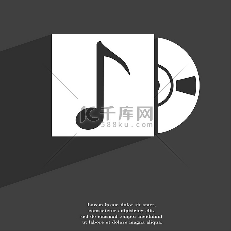 cd 播放器图标符号平面现代网页设计与长长的阴影和空间为您的文本。高清摄影大图-千库网