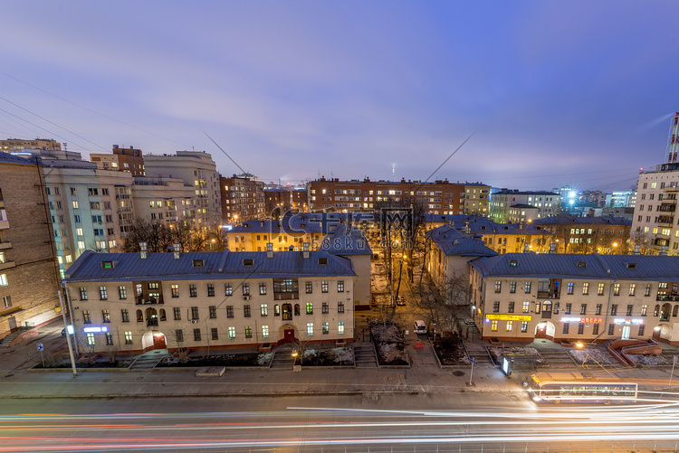 有鸟瞰图的夜莫斯科高清摄影大图-千库网