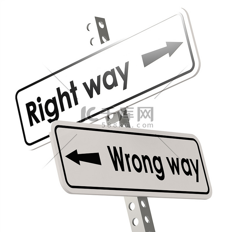 正确的方式和错误的方式与白色路标高清摄影大图-千库网