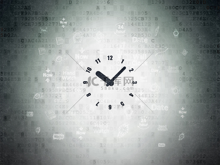 时间概念： 电子纸背景上的时钟高清摄影大图-千库网