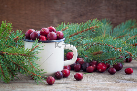 旧白铁杯中加糖的圣诞新鲜蔓越莓高清摄影大图-千库网