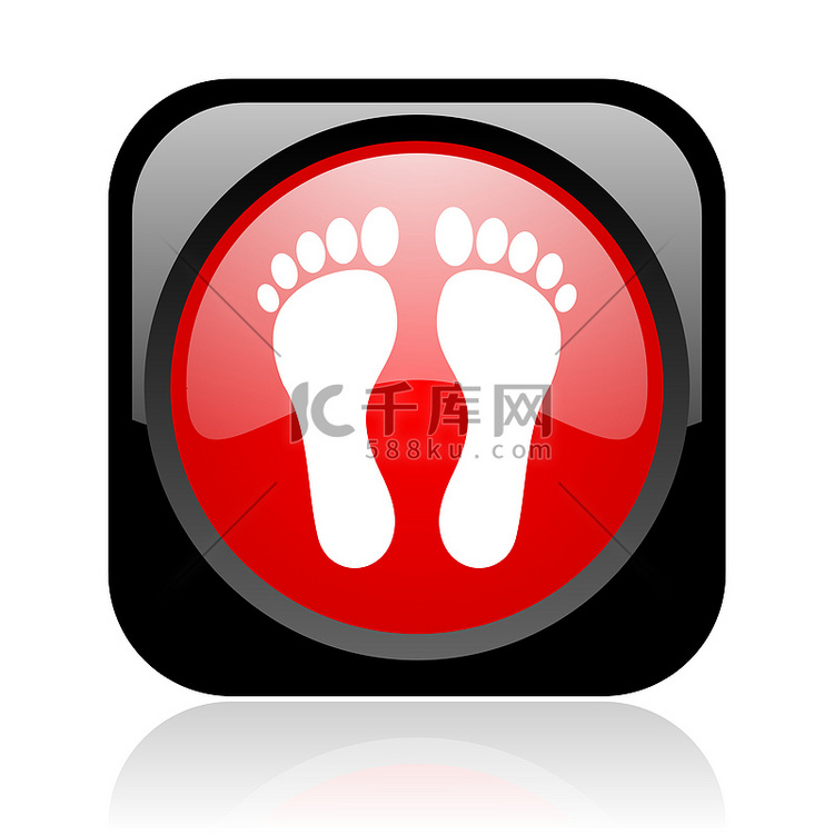 足迹黑色和红色方形 web 光泽图标高清摄影大图-千库网