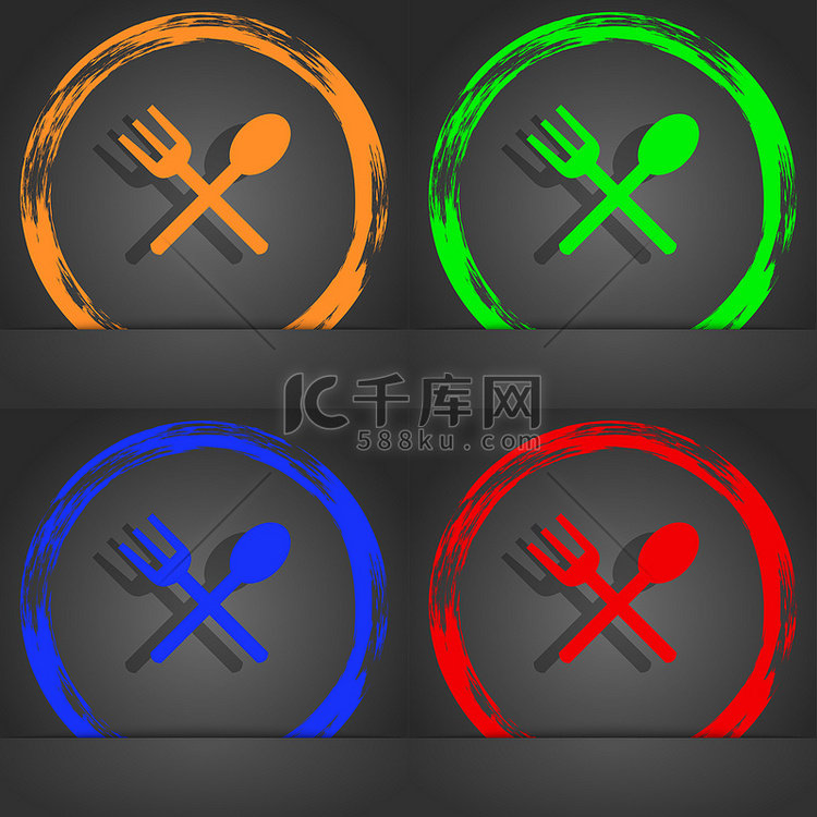 叉子和勺子交叉，餐具，吃图标标志。高清摄影大图-千库网