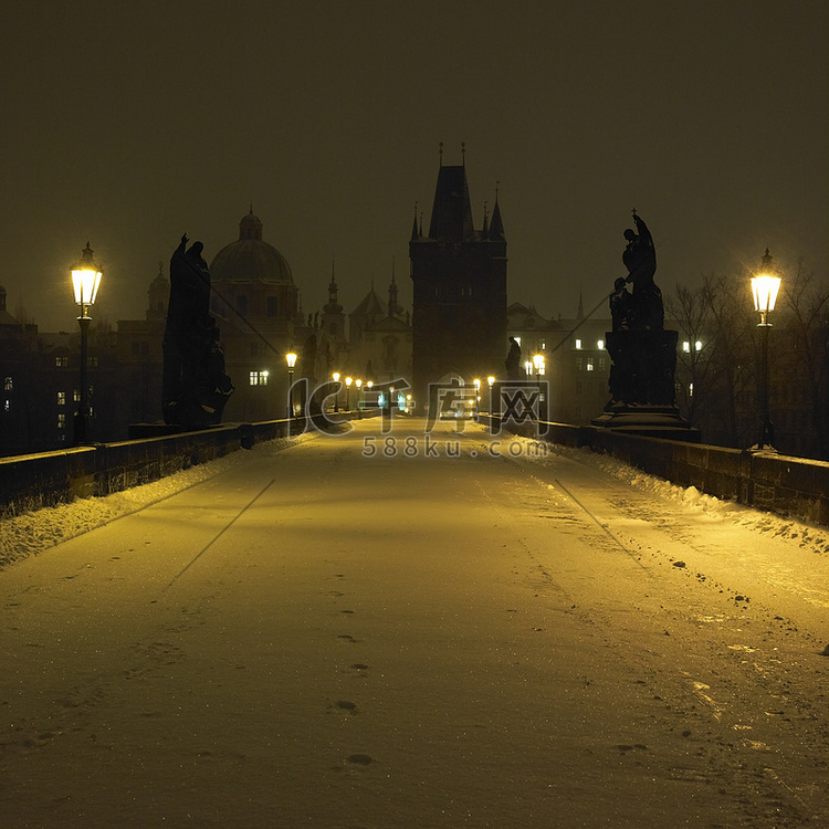 冬天的查理大桥，布拉格，捷克高清摄影大图-千库网