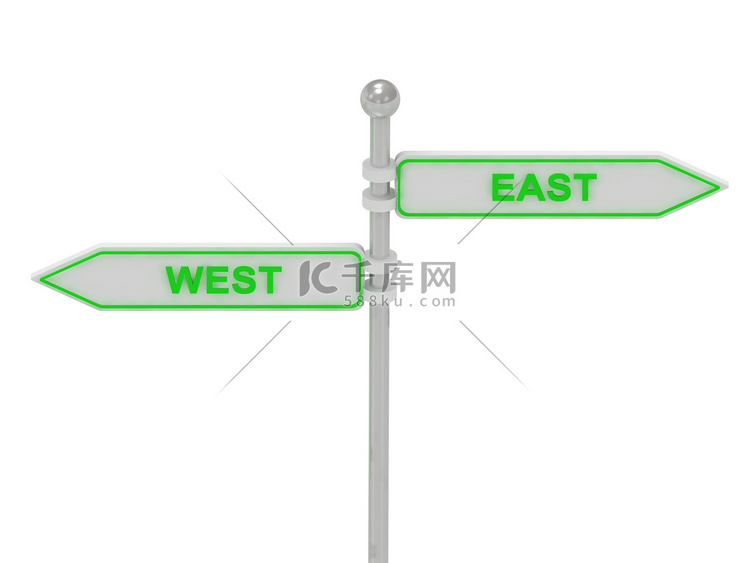 带有绿色“WEST”和“EAST”的标志高清摄影大图-千库网
