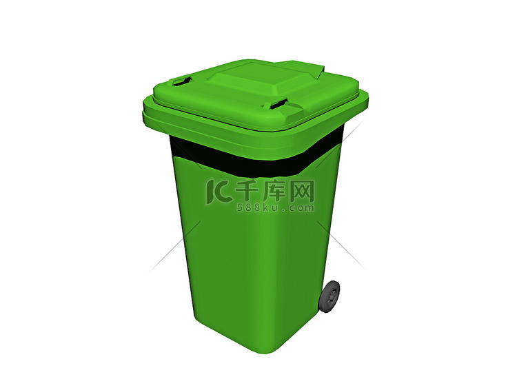 带盖和轮子的绿色垃圾桶高清摄影大图-千库网