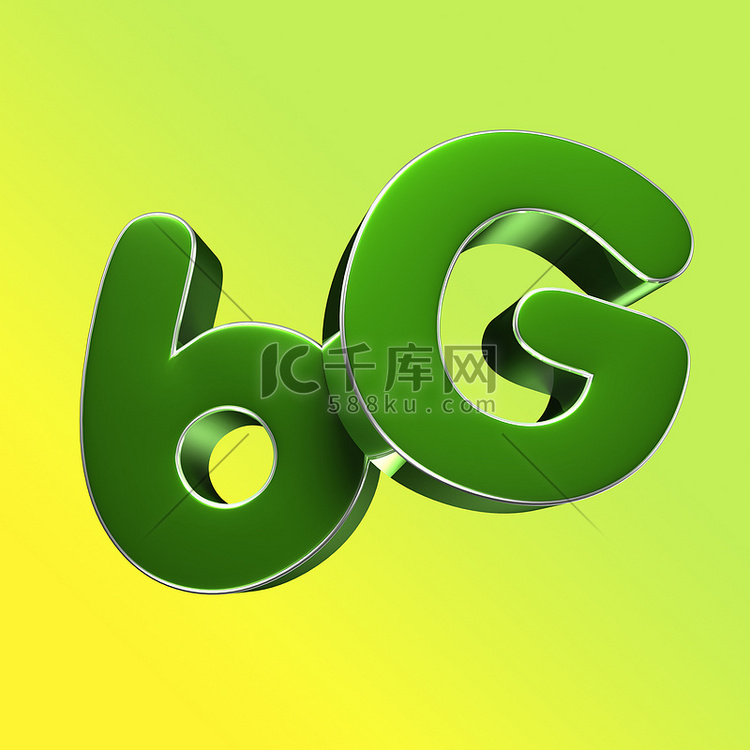 3D 插图 6G 绿色隔离在黄绿色背景上，带有剪切路径。高清摄影大图-千库网