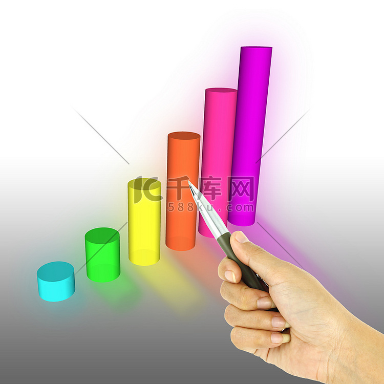 笔指向 3d 条形图高清摄影大图-千库网