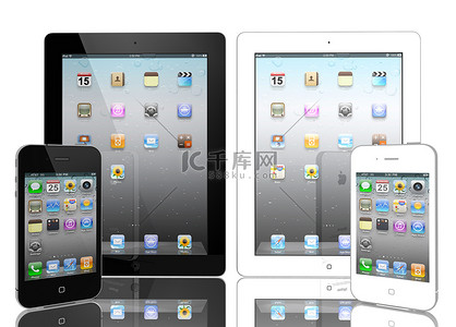 Apple iPad 2 和 iPhone 4s 黑色和白色高清摄影大图-千库网