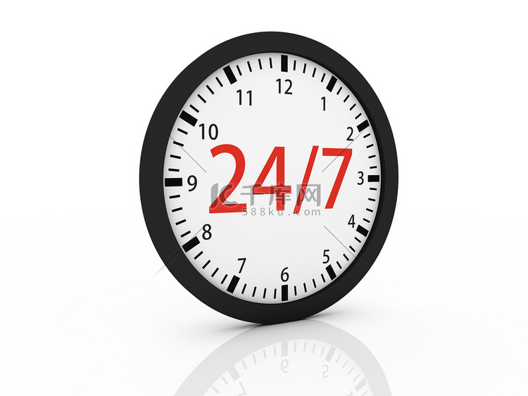中心有数字 24 和 7 的时钟，全 a 的概念高清摄影大图-千库网