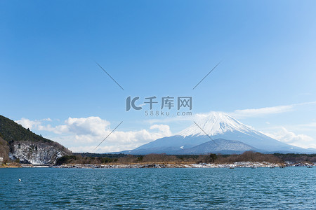 精进湖和富士山高清摄影大图-千库网