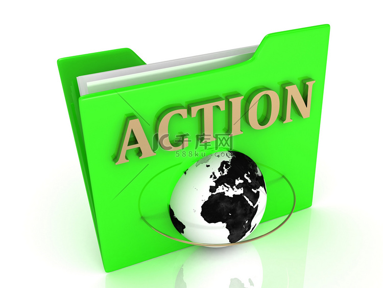 绿色文件夹上的 ACTION 亮金色字母高清摄影大图-千库网