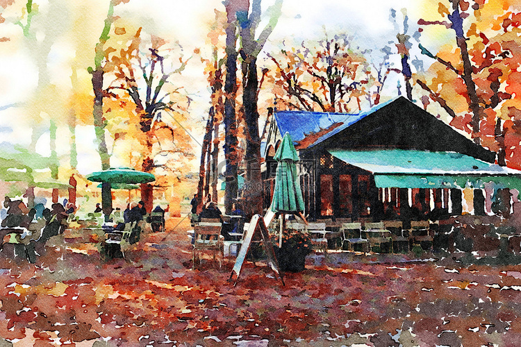 秋天巴黎市中心的喷泉花园高清摄影大图-千库网