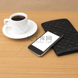 咖啡杯、手机和钱包高清摄影大图-千库网