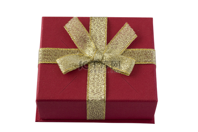 带金色蝴蝶结的红色盒子高清摄影大图-千库网