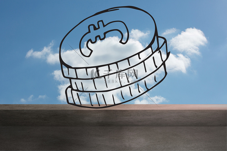 在天空画的硬币高清摄影大图-千库网