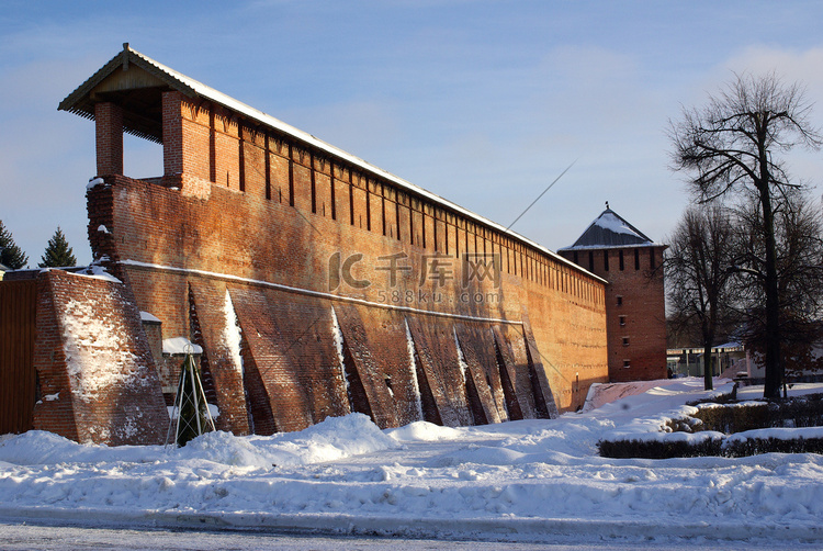 科洛姆纳克里姆林宫的冬天高清摄影大图-千库网