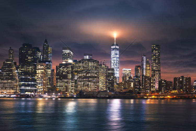 纽约市的灯光高清摄影大图-千库网