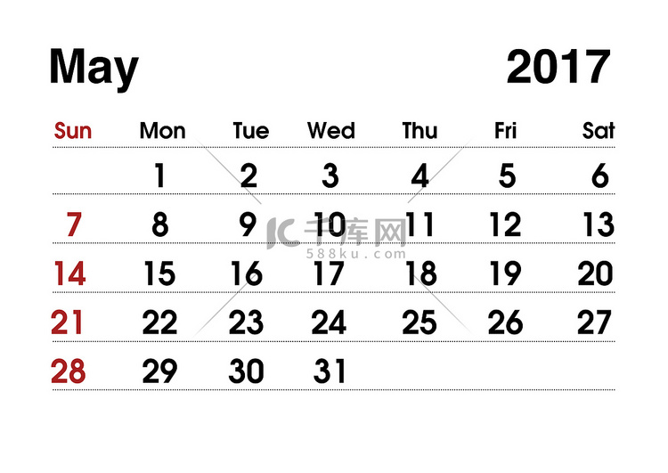 2017 年日历。2017 年 5 月的规划日历。高清摄影大图-千库网