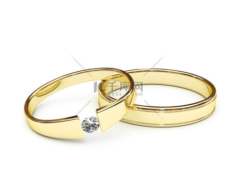 带钻石的金戒指高清摄影大图-千库网