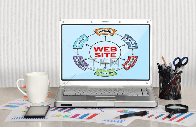 屏幕上的计划网站高清摄影大图-千库网