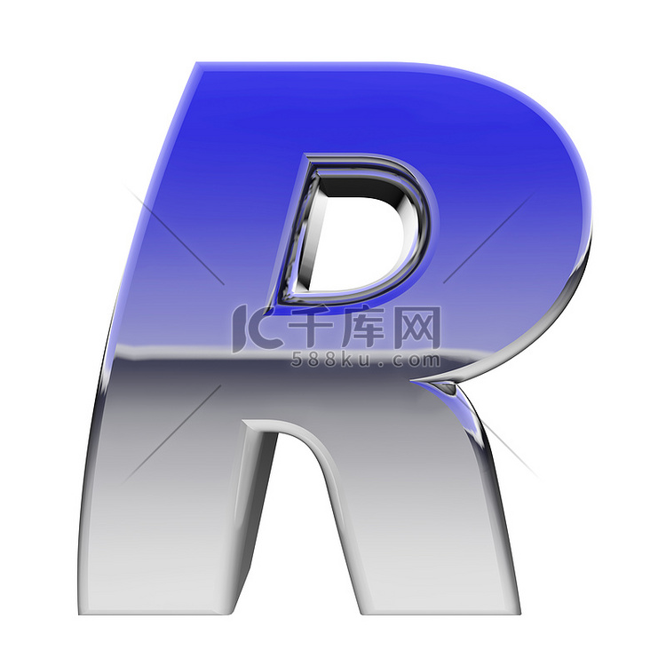 Chrome 字母符号字母 R 与颜色渐变反射隔离在白色高清摄影大图-千库网