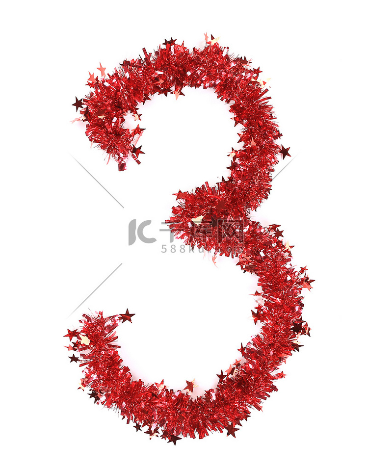 与星星的红色圣诞金属丝作为数字 3。高清摄影大图-千库网