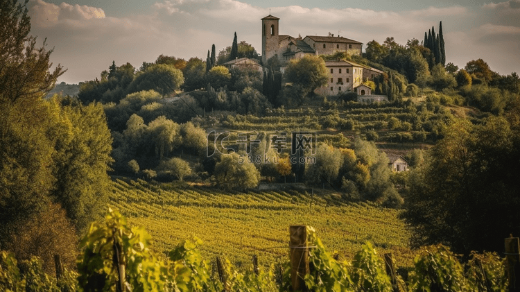 意大利葡萄园插画高清摄影大图-千库网